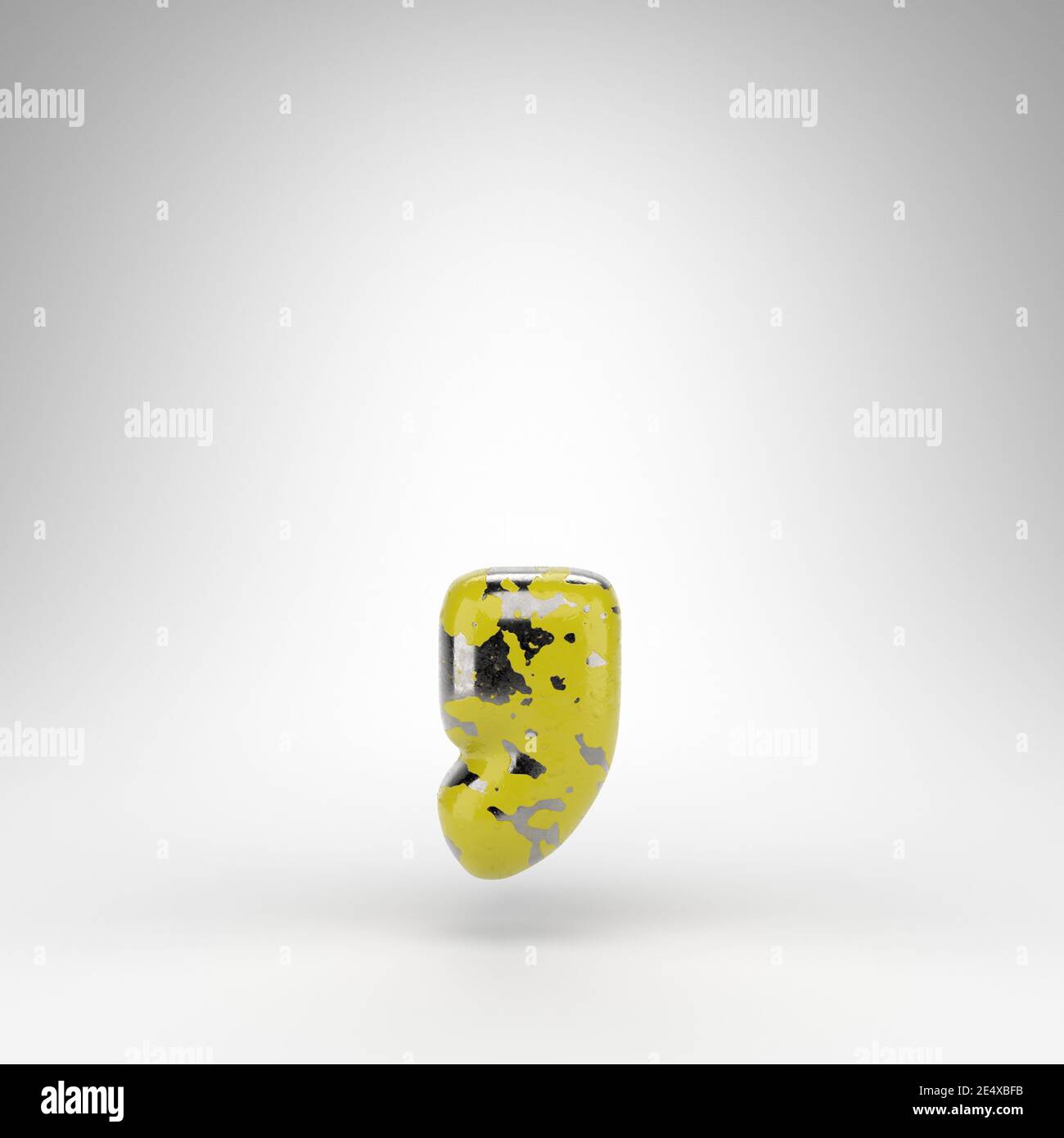 Coma symbol on white background. 3D rendered sign with old yellow paint ...