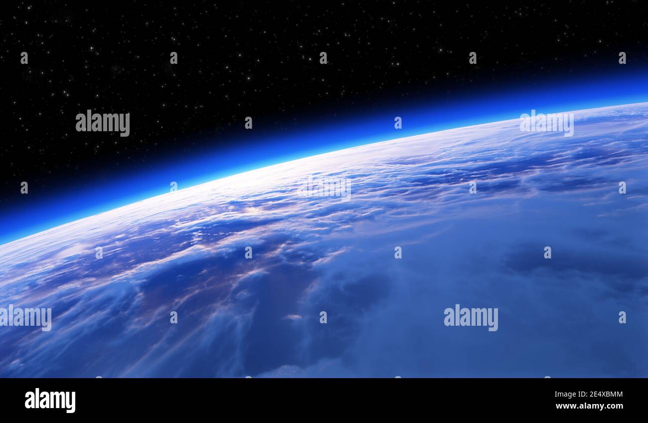 Earth from space, sunset or sunrise. Astronomy background. 3d rendering ...