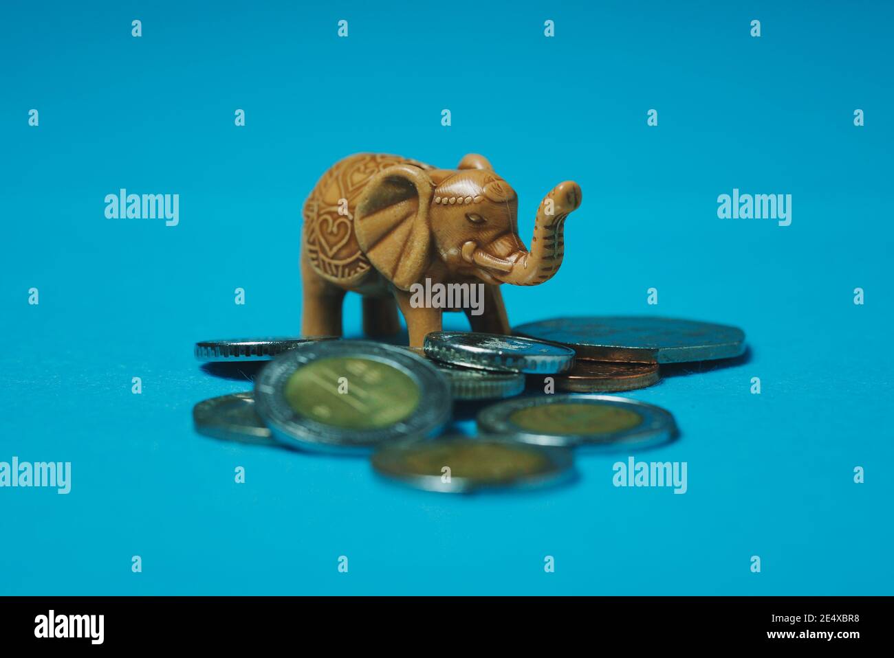 economy, Indian elephant on coins and blue background Stock Photo - Alamy