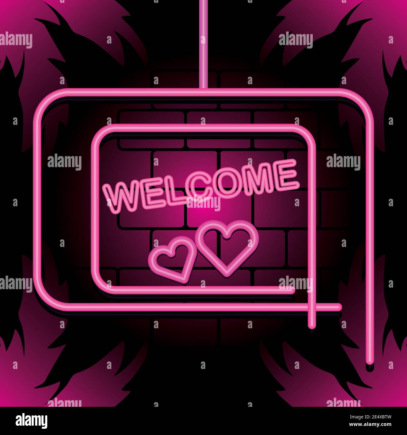 Neon pink welcome banner frame design, Decoration advertising and ...