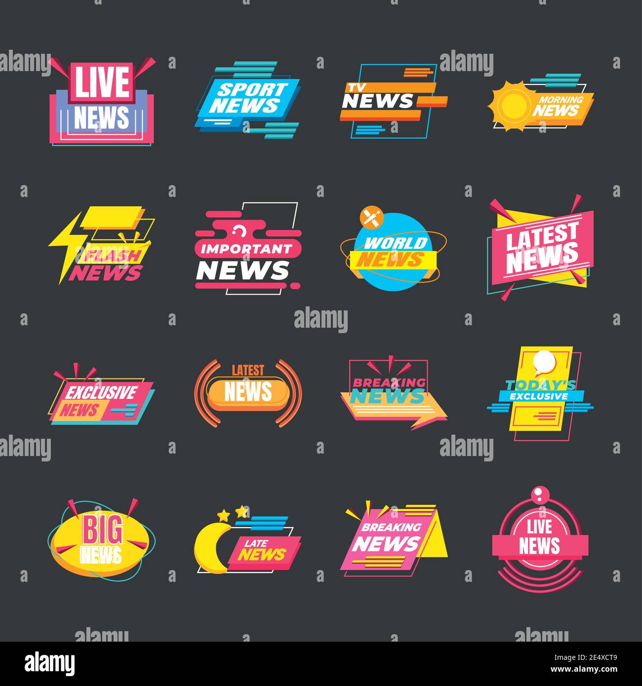 News banners and labels symbol collection design, Technology channel ...