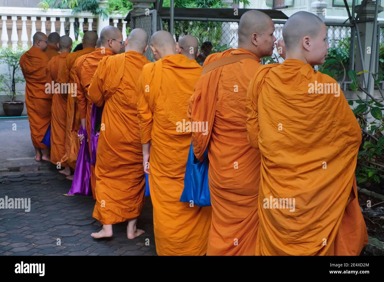Buddhist monks at Wat Sam Phraya, Bangkok, Thailand, on a Buddhist ...