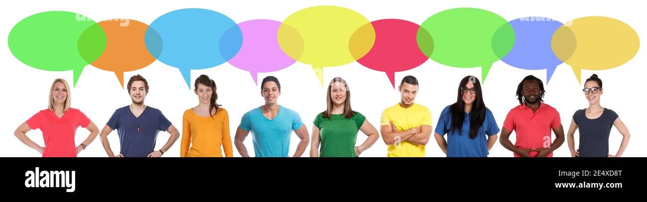 Many young people talking saying multicultural speech bubble bubbles ...