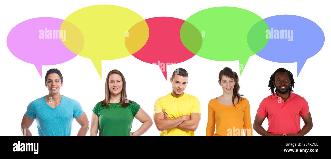 Young people talking saying multicultural speech bubble bubbles ...