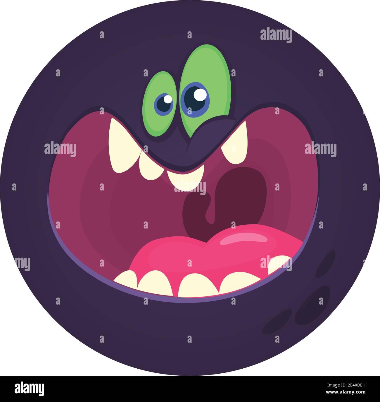 Angry cartoon monster face screaming. Vector Halloween monster round ...