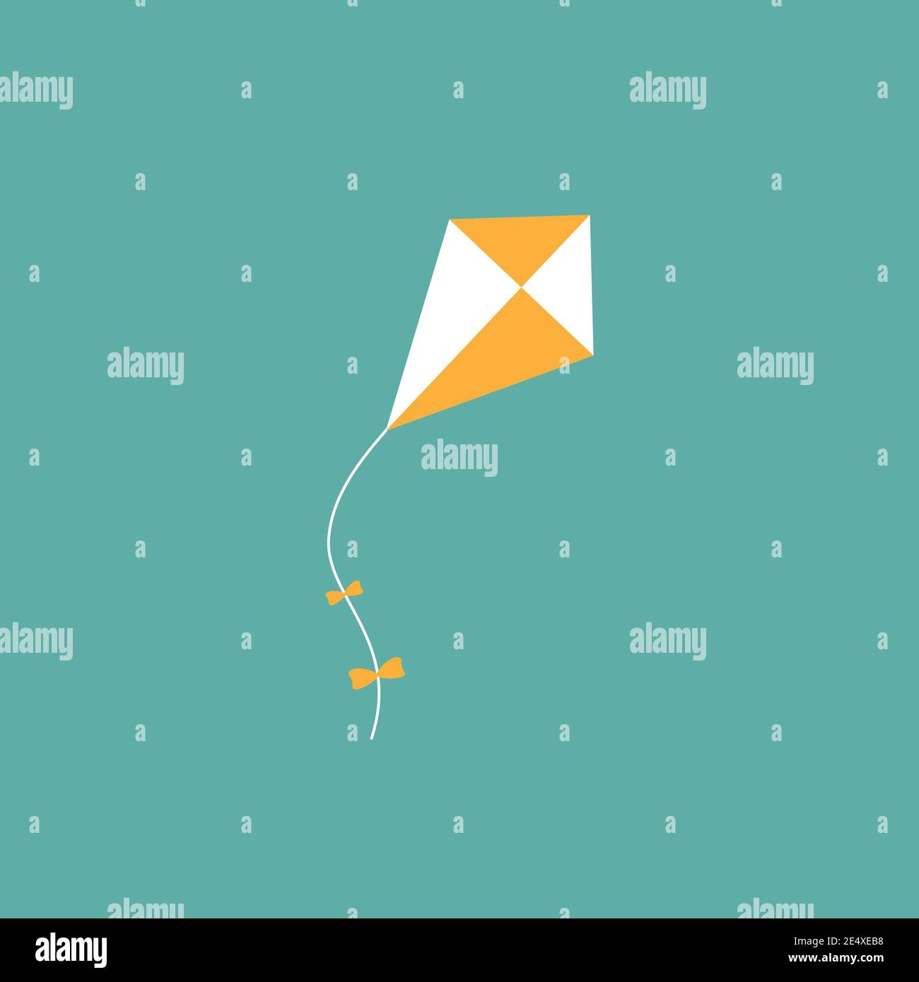 orange kite flying in the turquoise sky. Flat cartoon design. Fantasy ...