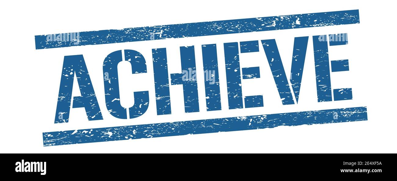 ACHIEVE text on blue grungy lines stamp sign Stock Photo - Alamy