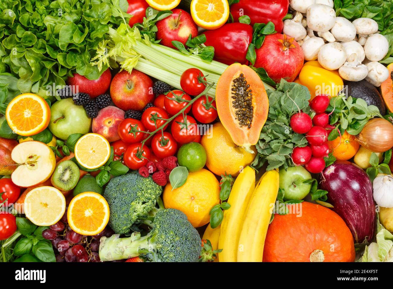 Fruits and vegetables background food collection pattern apples oranges ...
