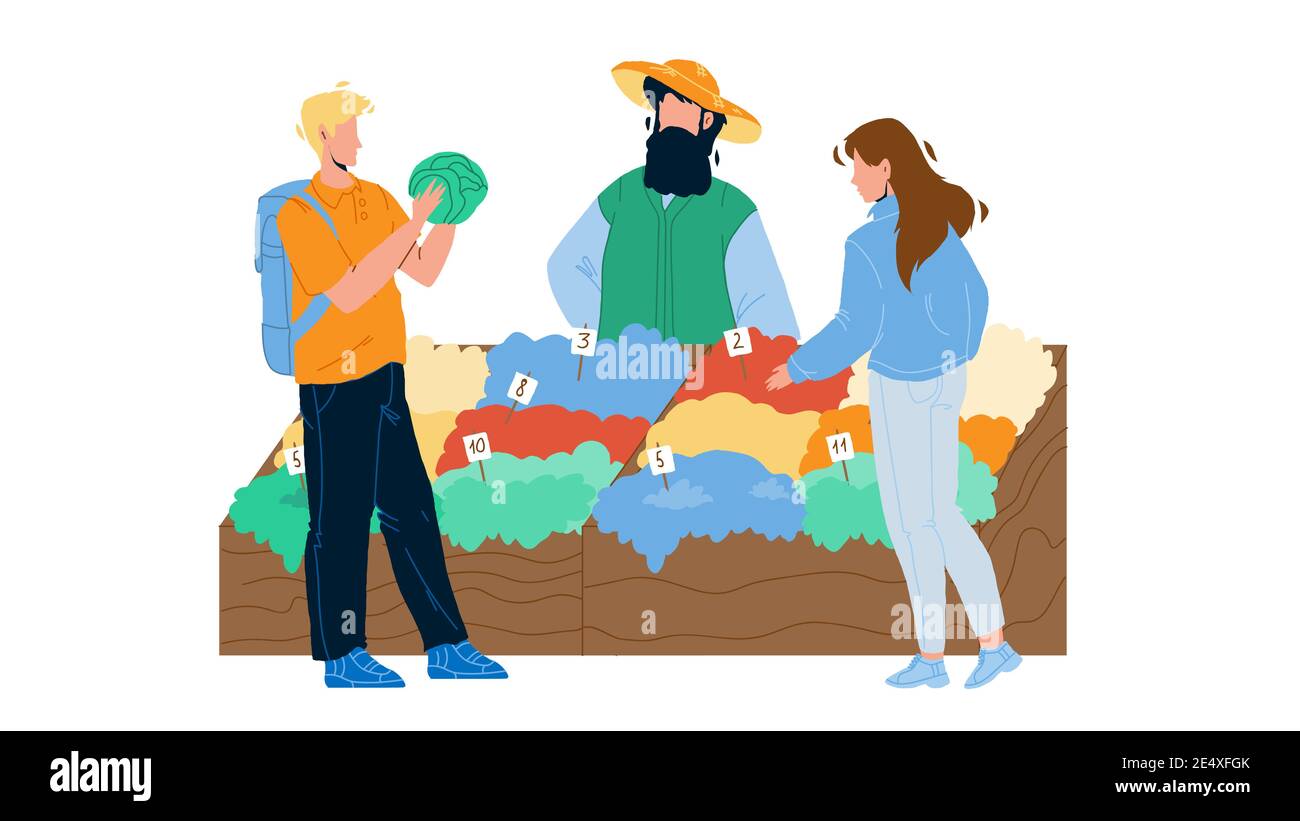 Farm Food Market Customers Choose Products Vector Stock Vector Image ...