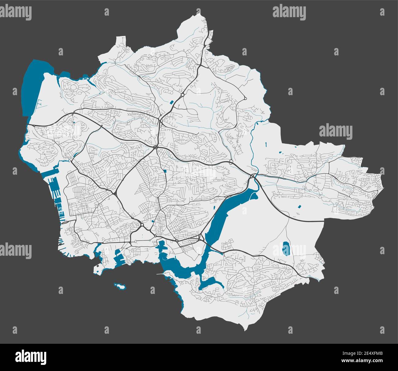 Plymouth map. Detailed map of Plymouth city administrative area ...