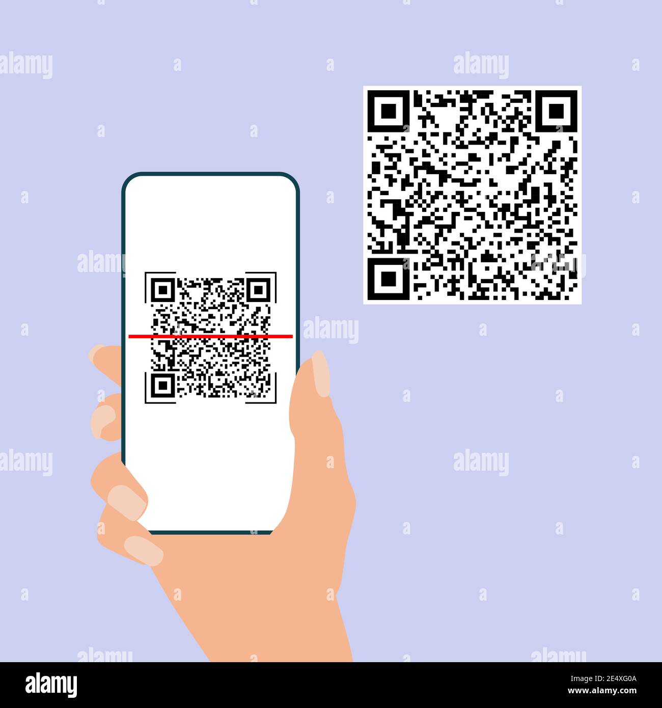 Qr code. Hand hold mobile phone scan qrcode. Camera scanning application Stock Vector Image ...