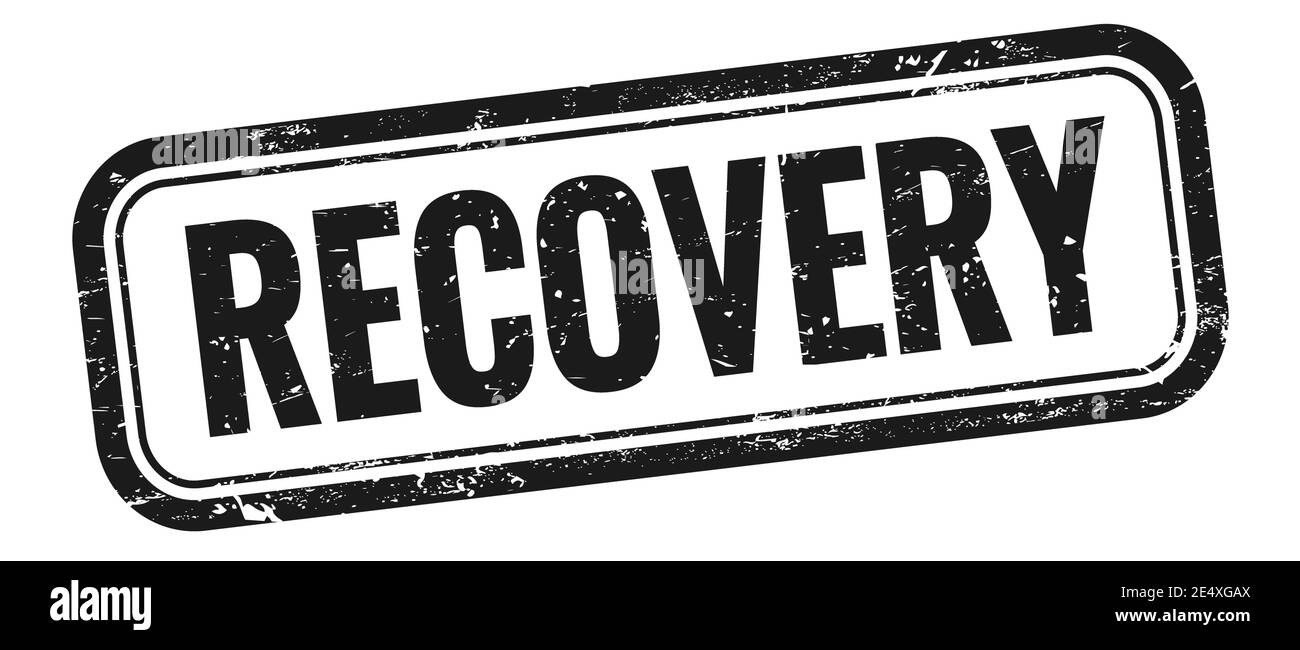 RECOVERY text on black grungy vintage rectangle stamp Stock Photo - Alamy