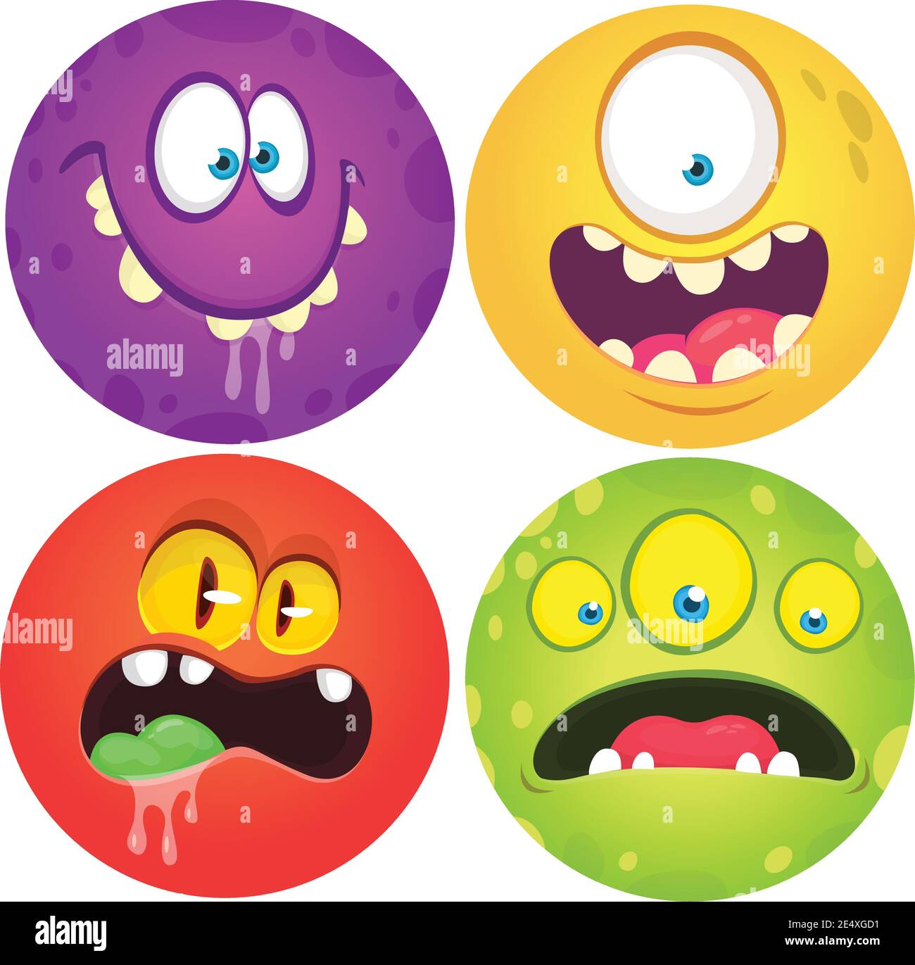 Cartoon monster faces set. Vector collection of four round Halloween ...