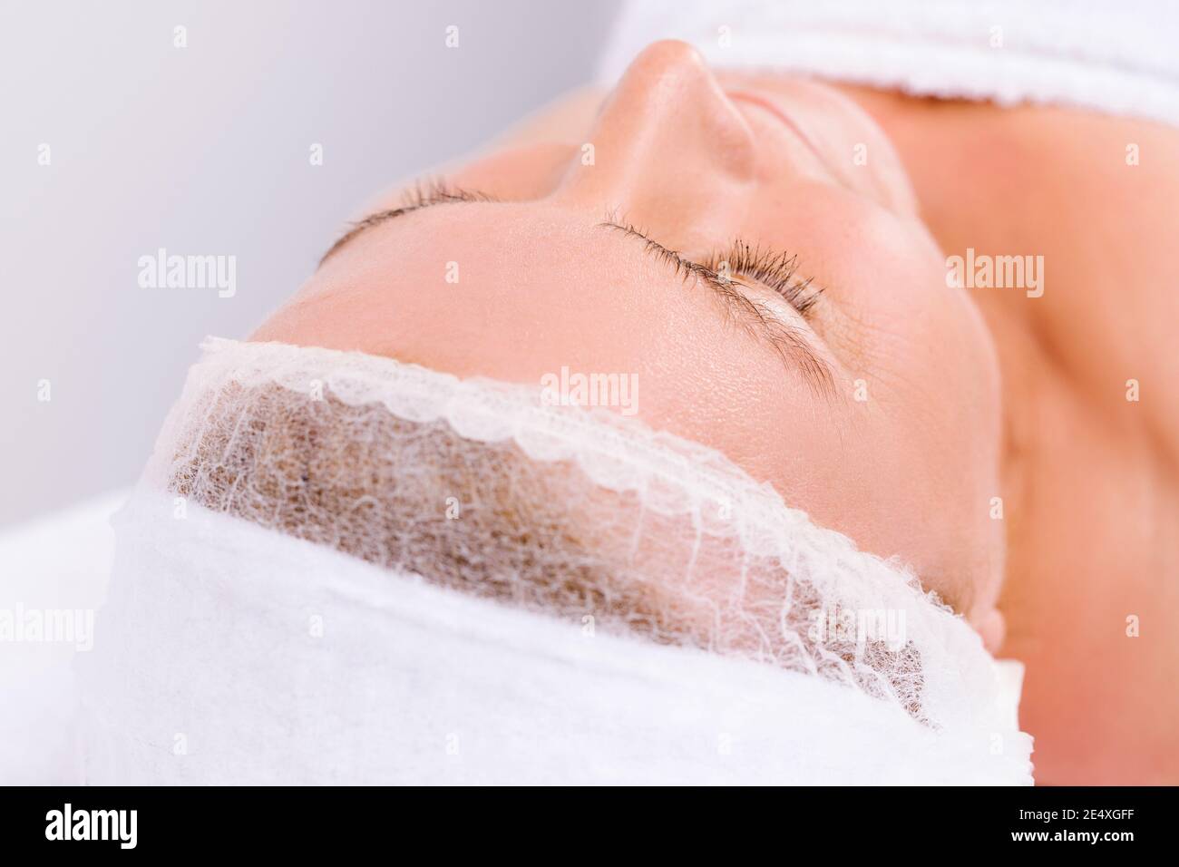 An enlarged photo of a Caucasian woman with clean, moisturized and ...