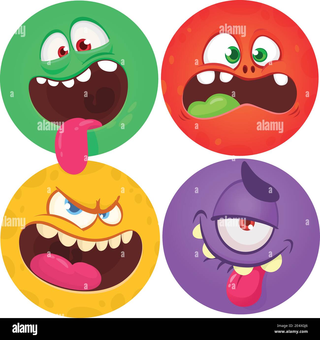 Cartoon monster faces set. Vector collection of four round Halloween ...
