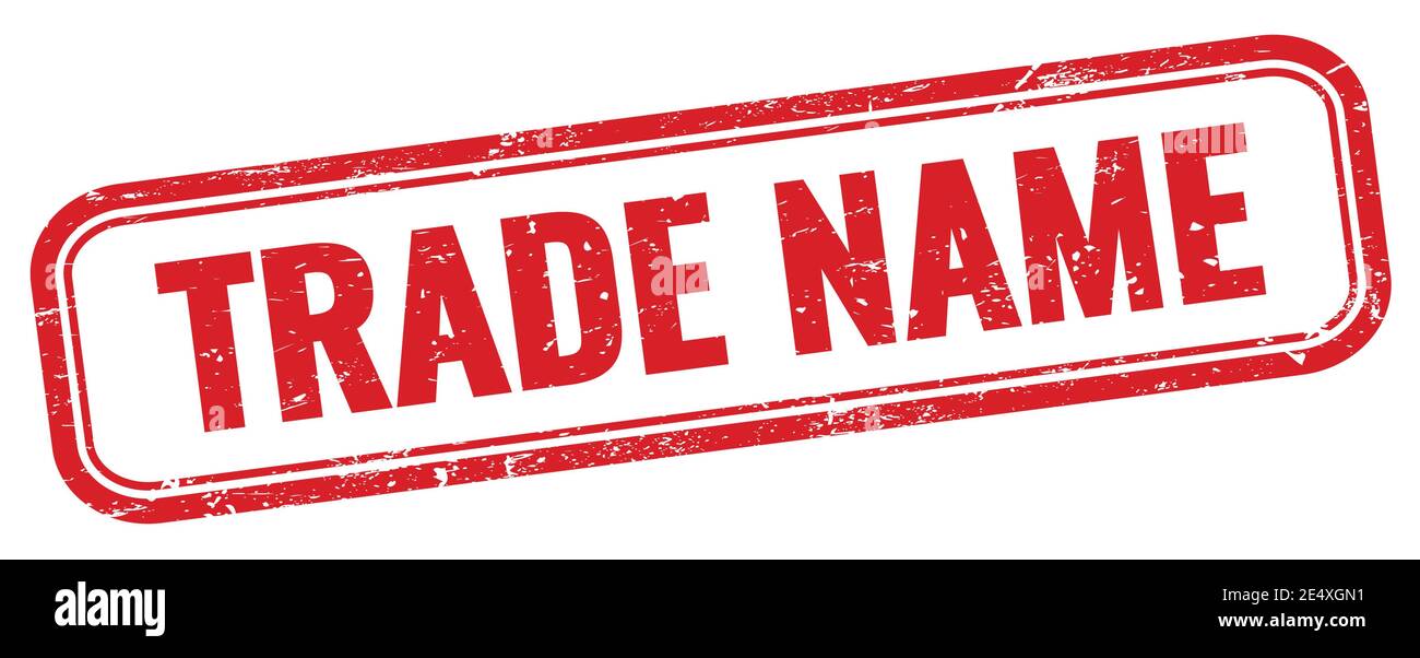 TRADE NAME text on red grungy rectangle stamp Stock Photo - Alamy