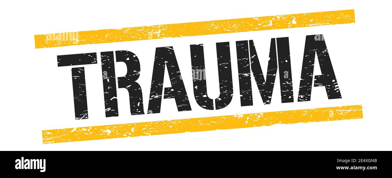 TRAUMA text on black yellow grungy lines stamp sign Stock Photo - Alamy