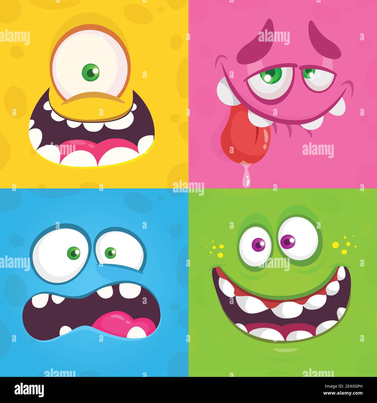 Cartoon monster faces set. Vector collection of four Halloween monster ...