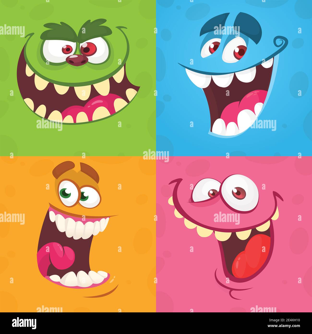 Cartoon monster faces set. Vector collection of four Halloween monster ...