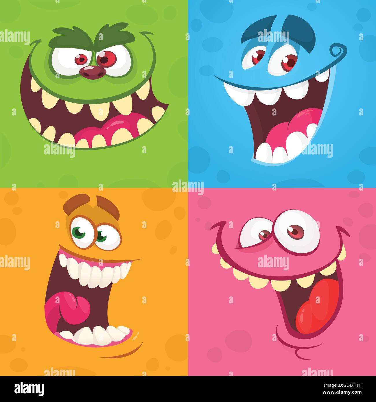 Cartoon monster faces set. Vector collection of four Halloween monster ...