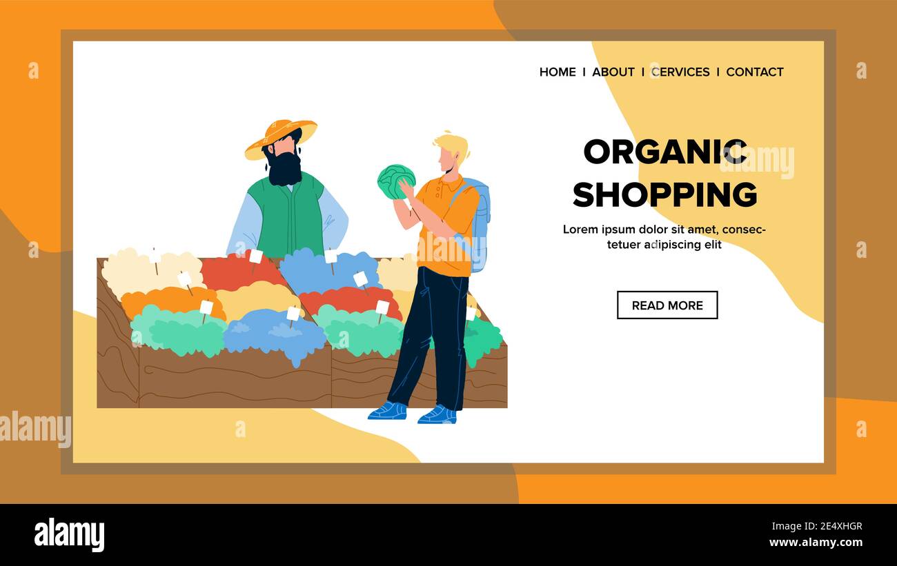 Organic Shopping In Bio Vegetarian Market Vector Stock Vector Image ...