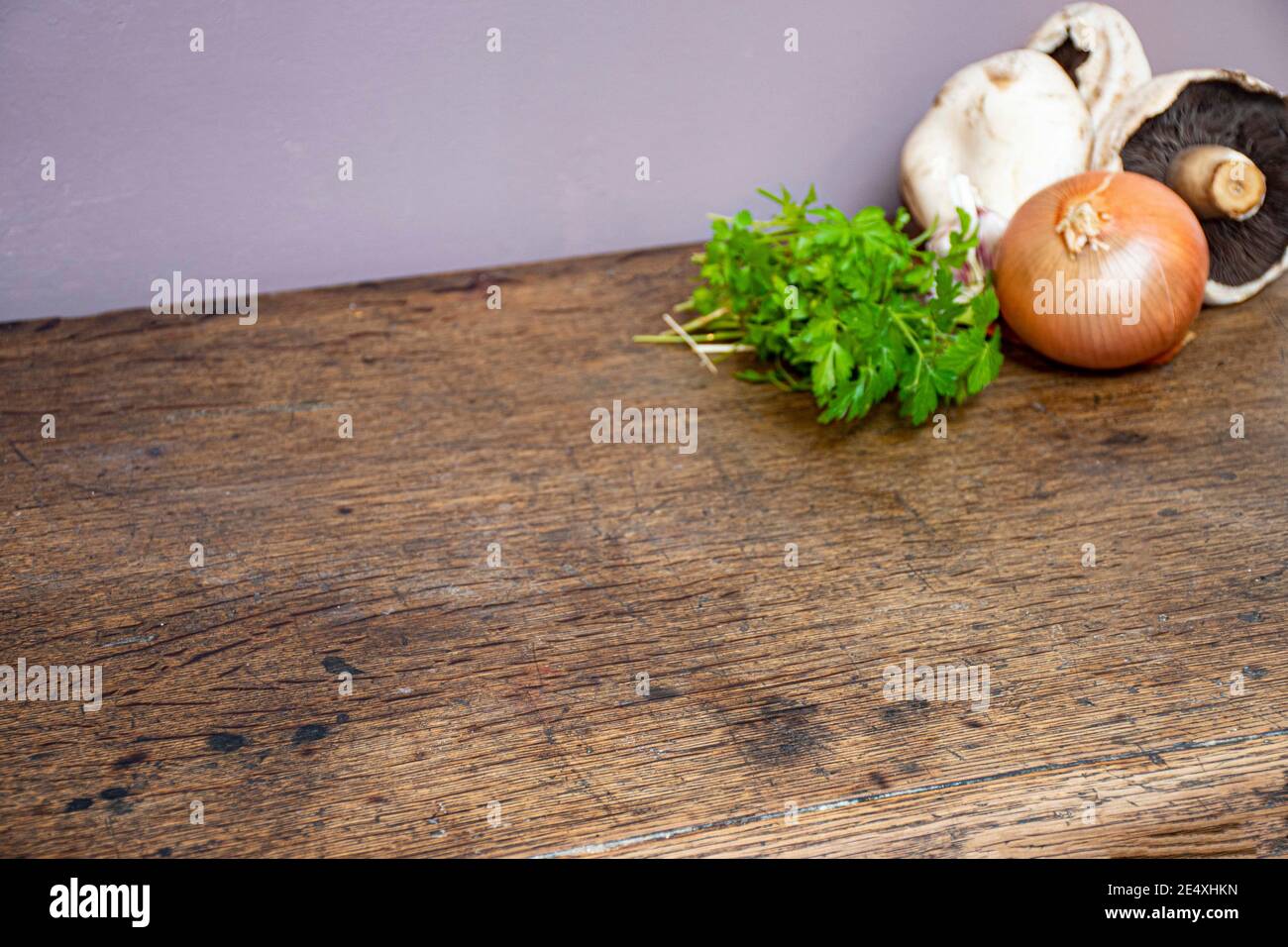 Traditional farmhouse table with ingredients wooden Stock Photo - Alamy