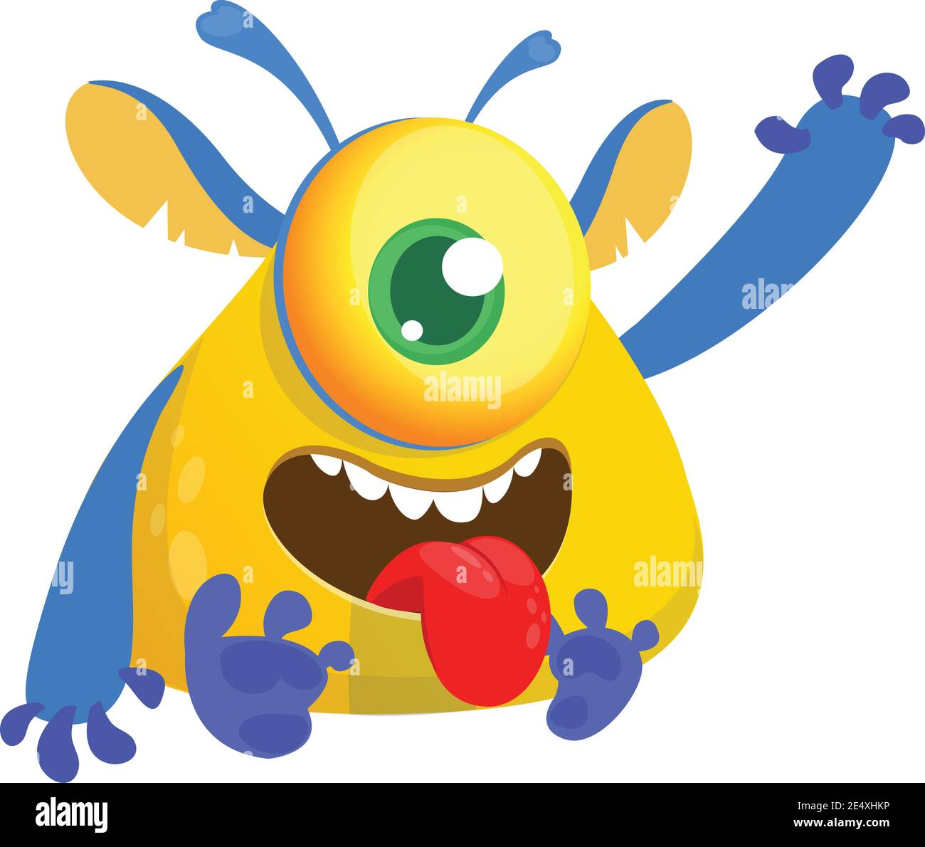 Happy cartoon monster with one eye showing tongue. Vector illustration ...