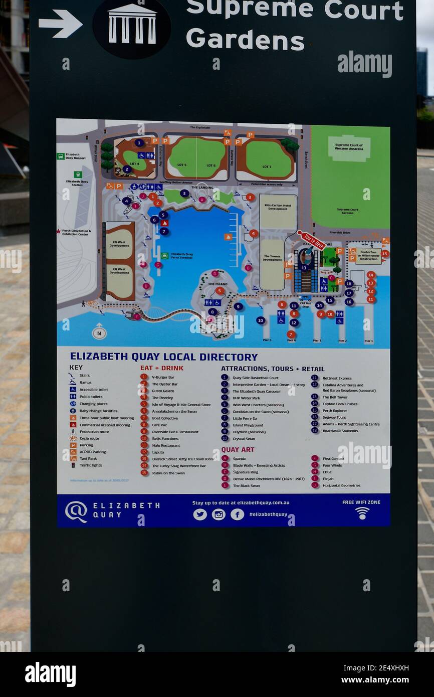 Perth, WA, Australia - November 28, 2017: Sign with City map for ...
