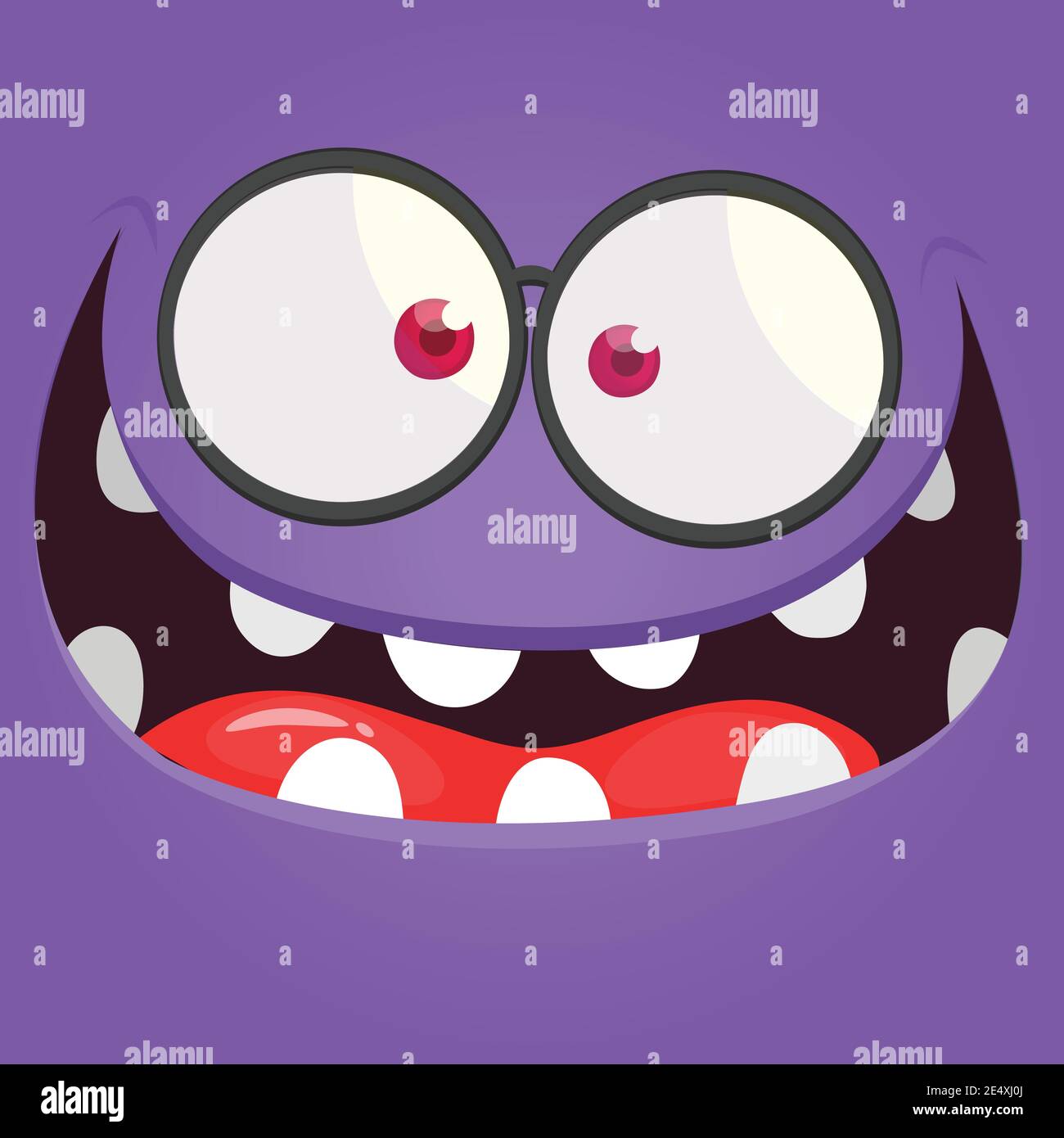 Funny cartoon monster face wearing eyeglasses. Vector Halloween monster ...