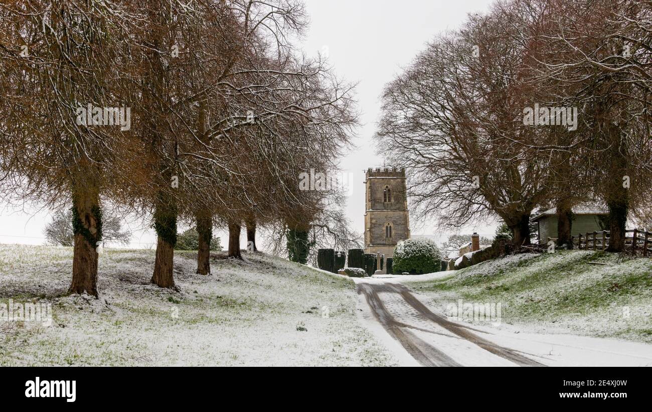 Village Church Snow Scene Stock Photo - Alamy