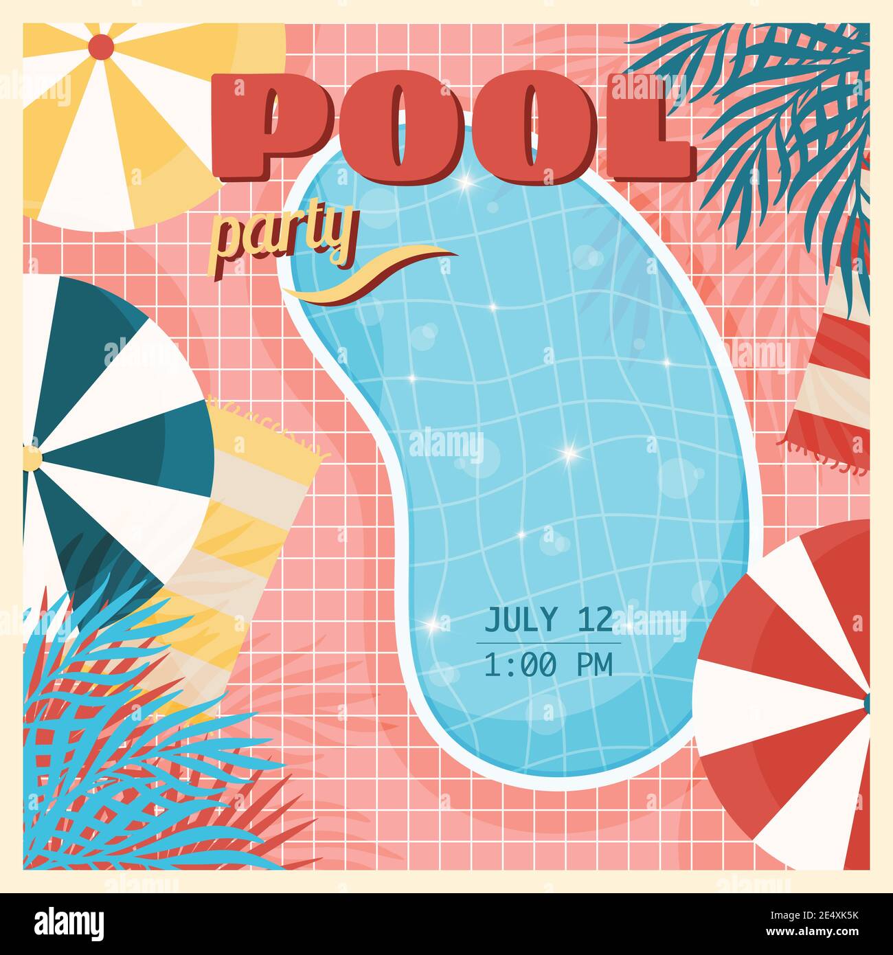 Pool party vintage card. Invitation template. Vector illustration Stock ...