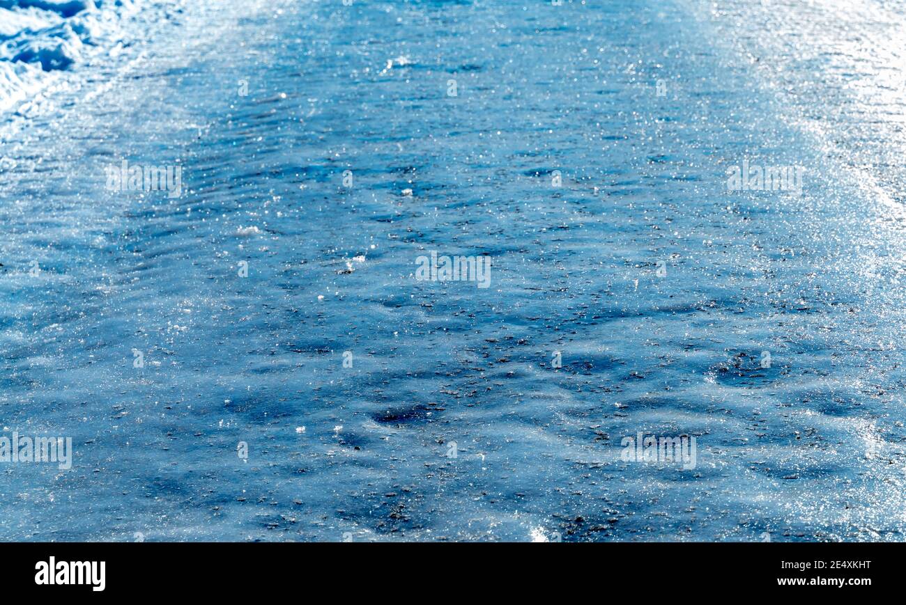 Slippery icy road in the middle of winter. Shallow depth of field Stock ...