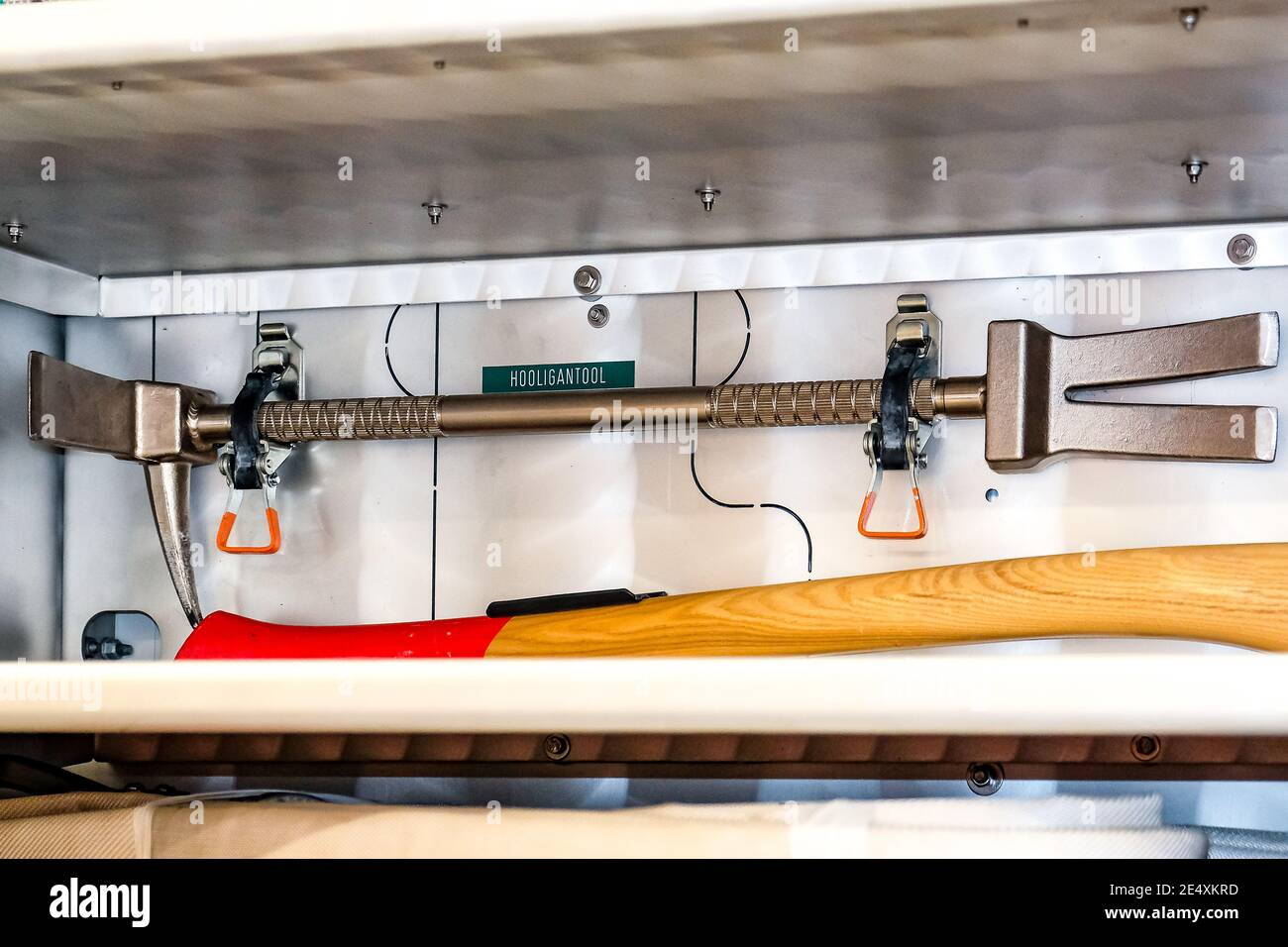 The equipment inside the rescue fire truck, fire engine Stock Photo - Alamy