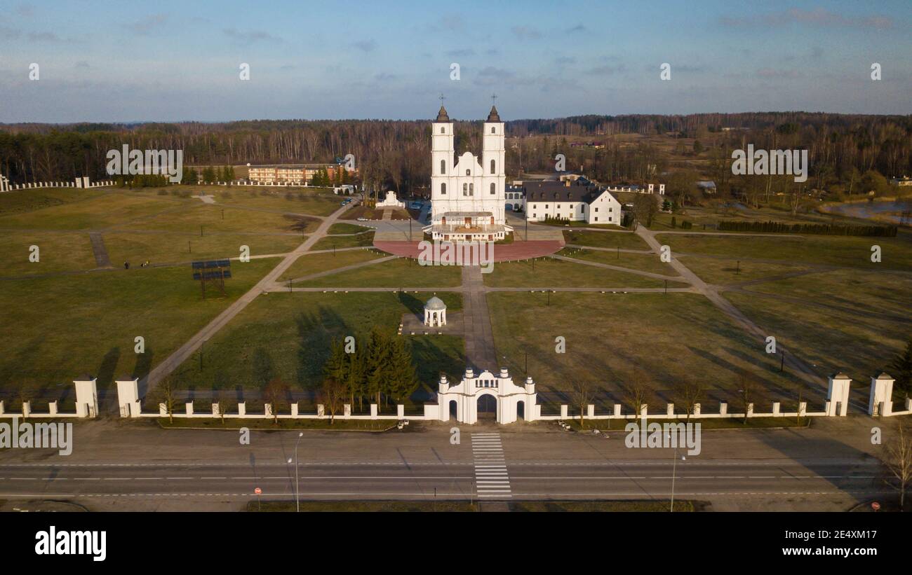 Top drone view of Aglona Roman Catholic Basilica of the Assumption of ...
