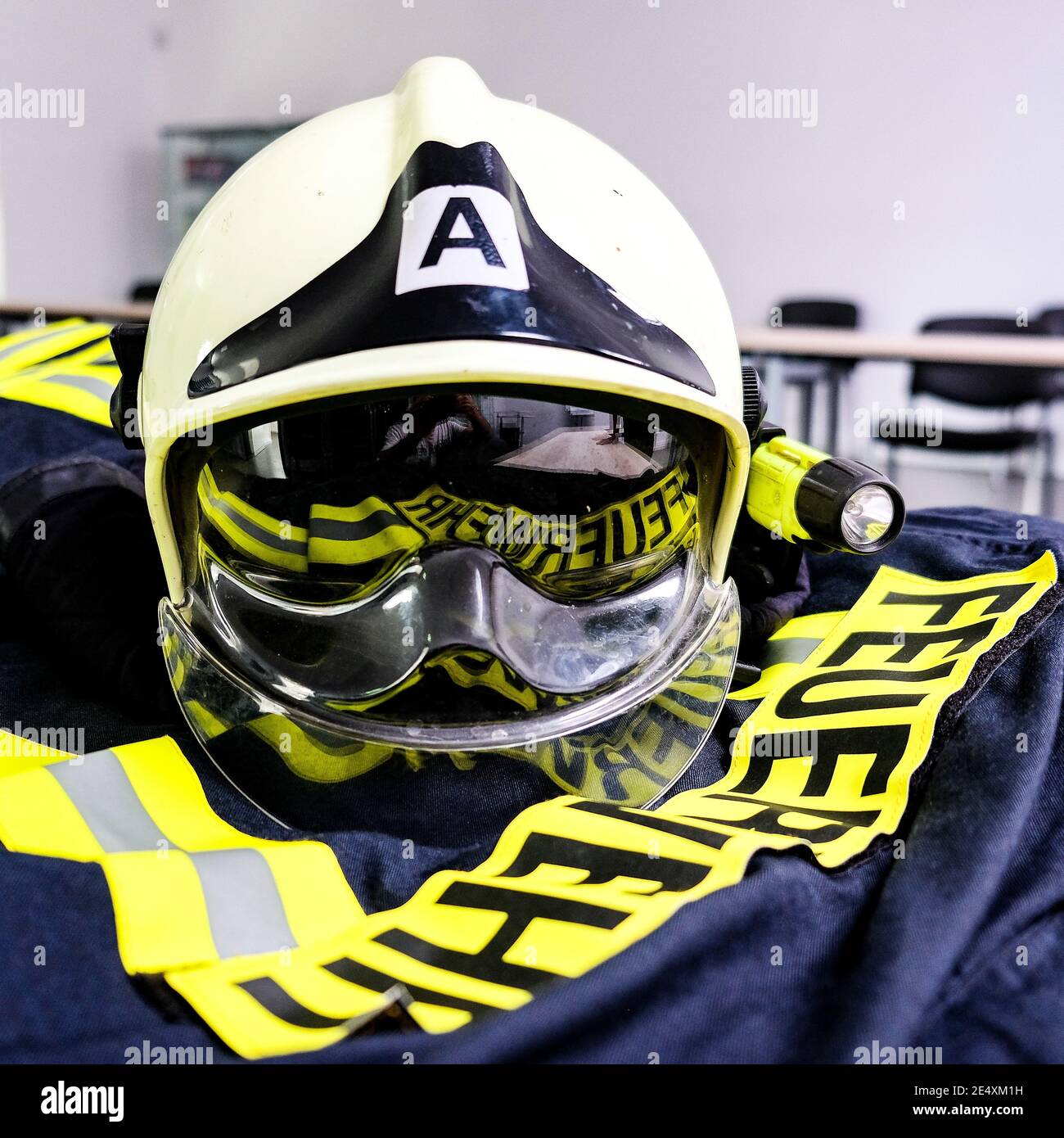 A closeup sho0t of a firefighters helmet Stock Photo - Alamy