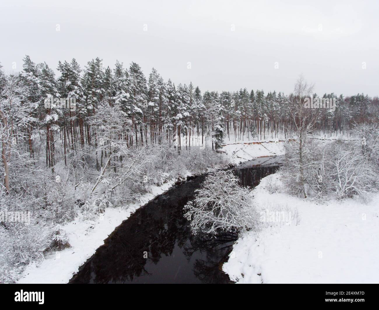 Aerial view snowy shore trees hi-res stock photography and images - Alamy