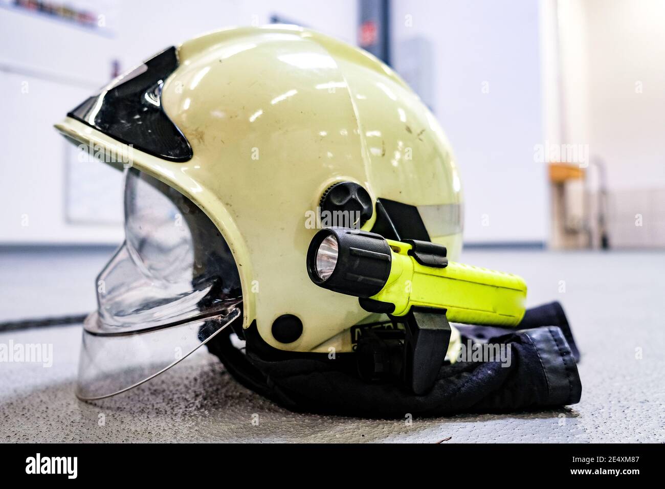 A closeup sho0t of a firefighters helmet Stock Photo - Alamy
