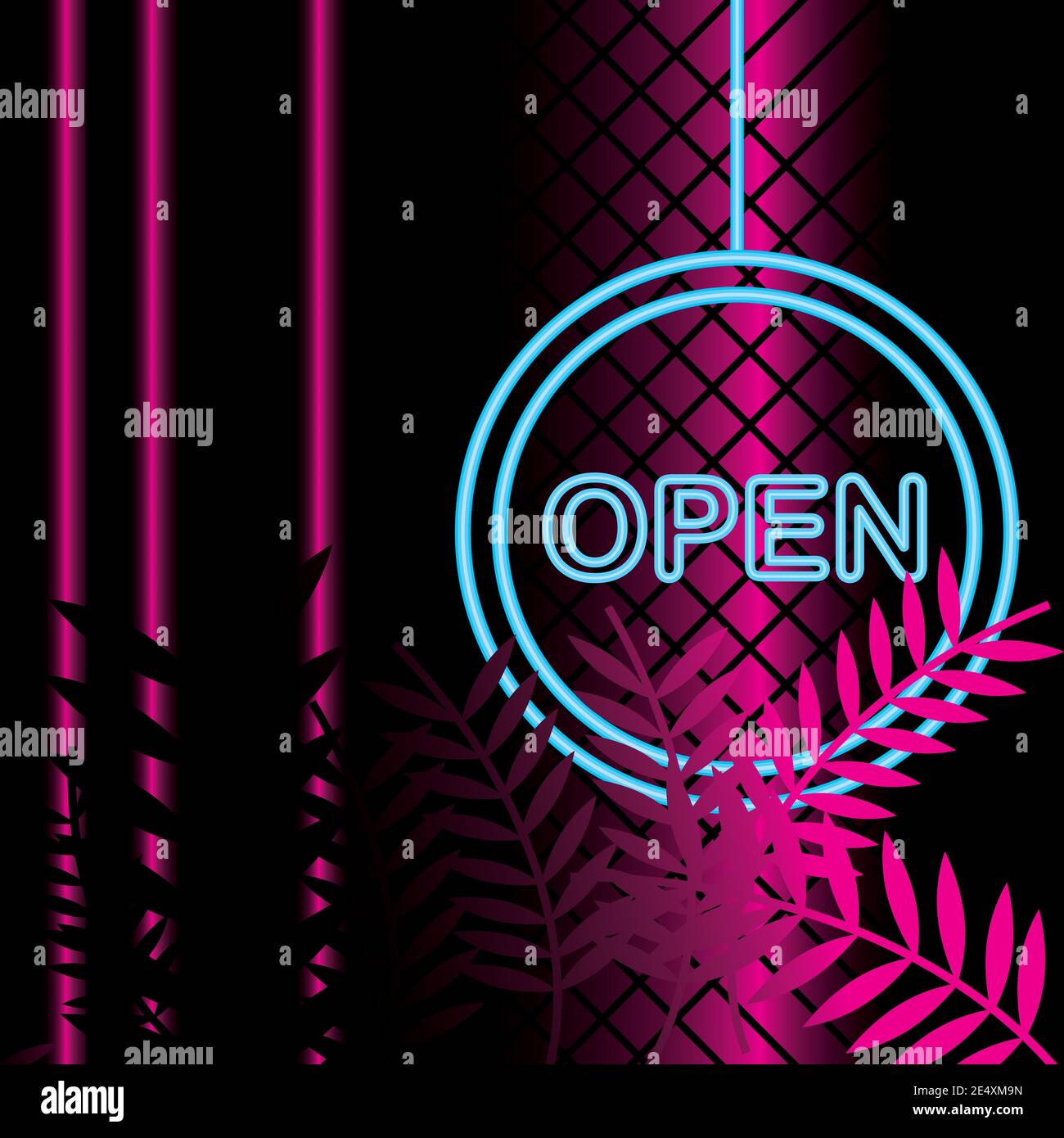 Neon blue open label hanging design, Decoration advertising and ...