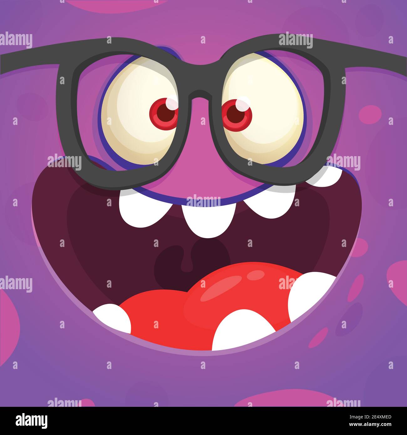 Funny cartoon purple monster face wearing eyeglasses. Vector Halloween ...