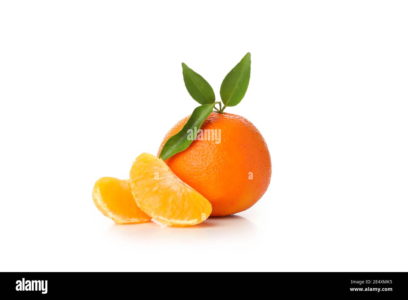 Ripe mandarin with leaves isolated on white background Stock Photo - Alamy