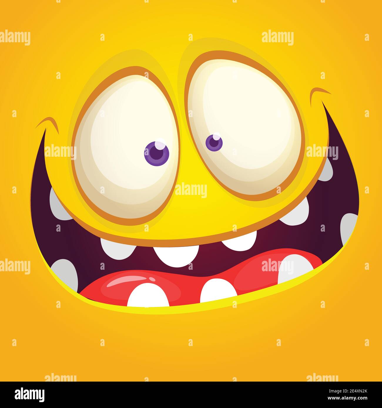 Happy cartoon monster face smiling. Vector Halloween monster square ...