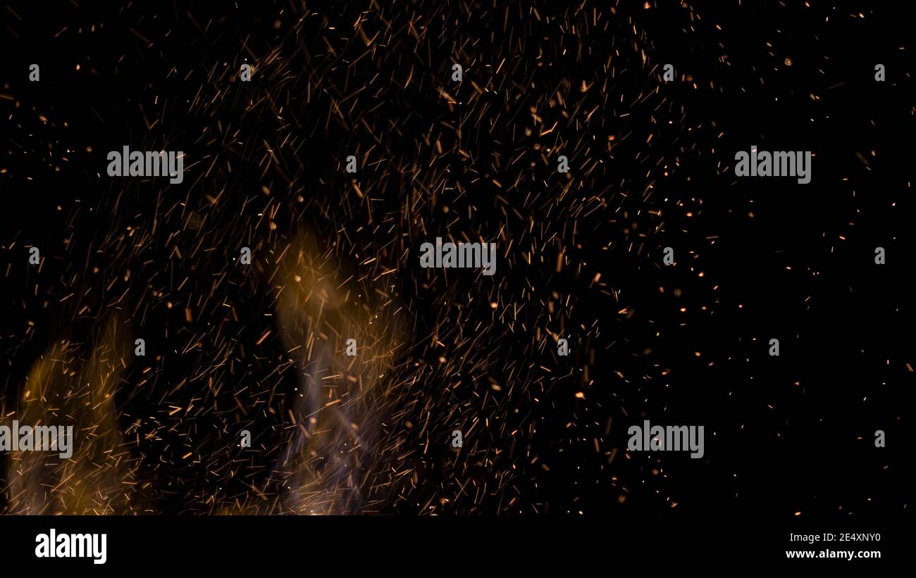 Fire particles, towards the sky. Abstract dark glitter fire particles ...