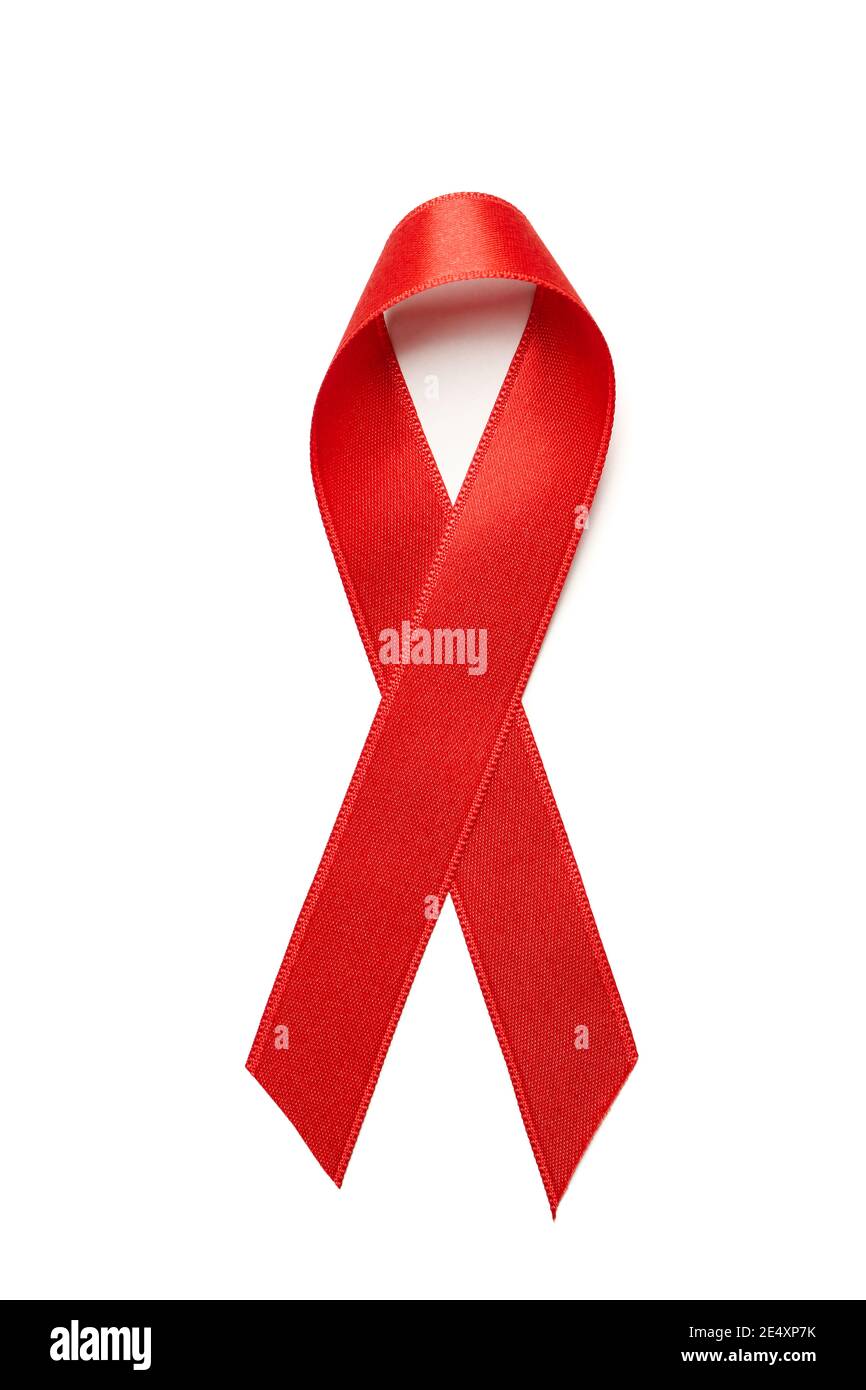 Red awareness ribbon isolated on white background Stock Photo - Alamy