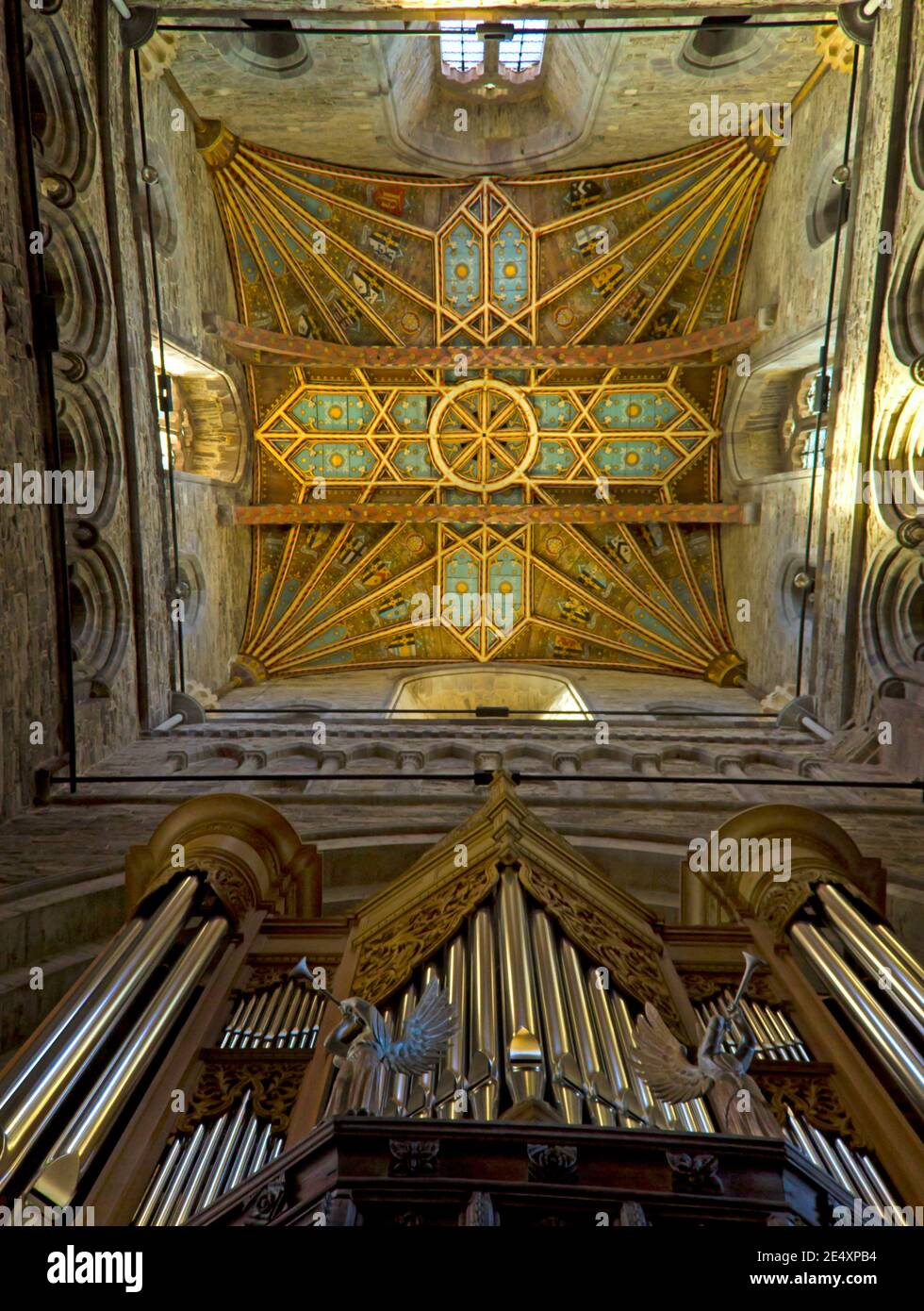 Interior of St David's Cathedral colourful painted ceiling square ...