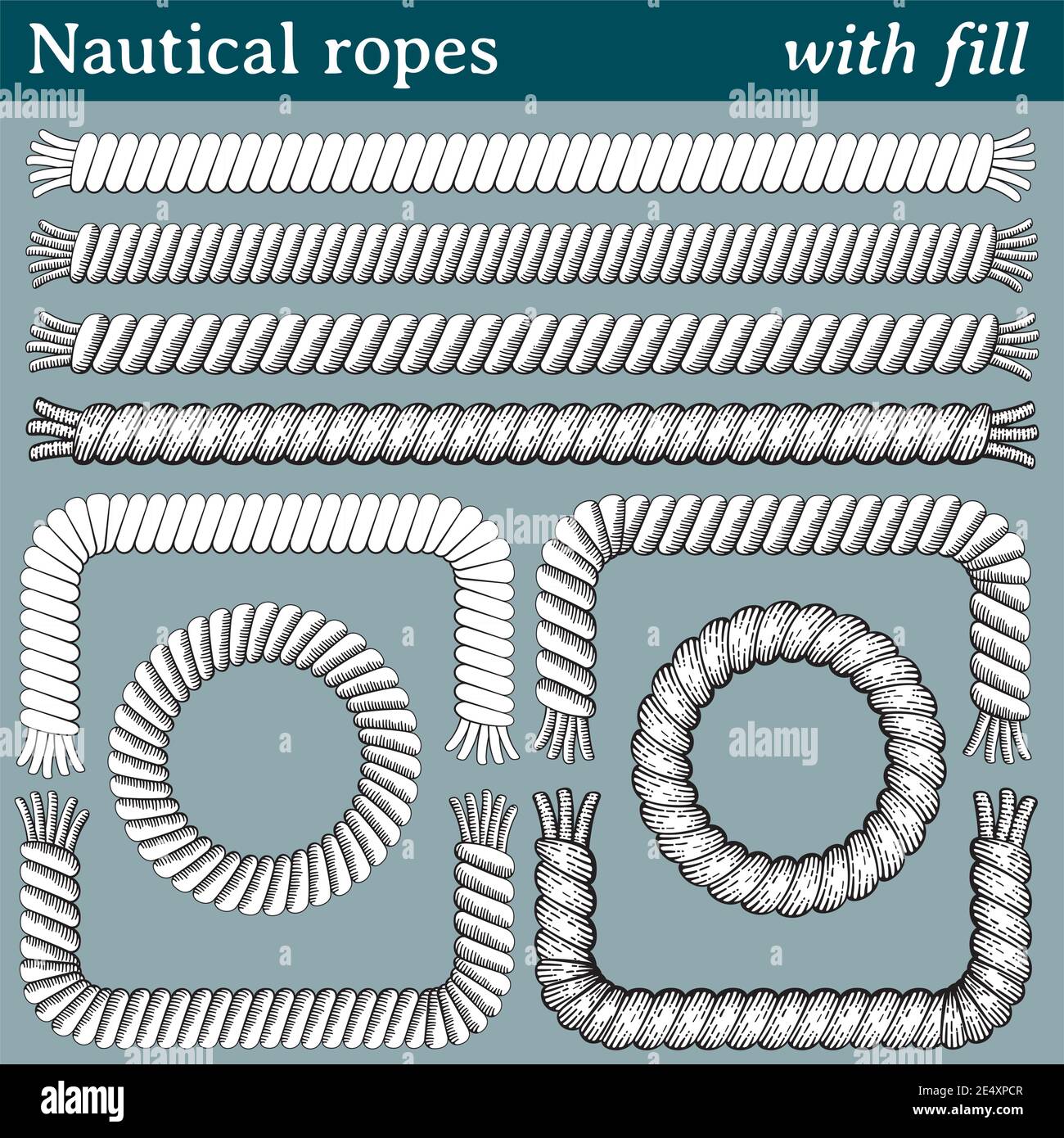 4 different brushes of nautical ropes with the interior filled with ...