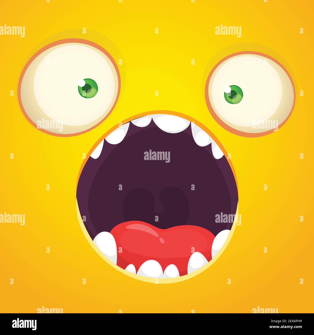 Hungry cartoon monster face with opened mouth. Vector Halloween monster ...