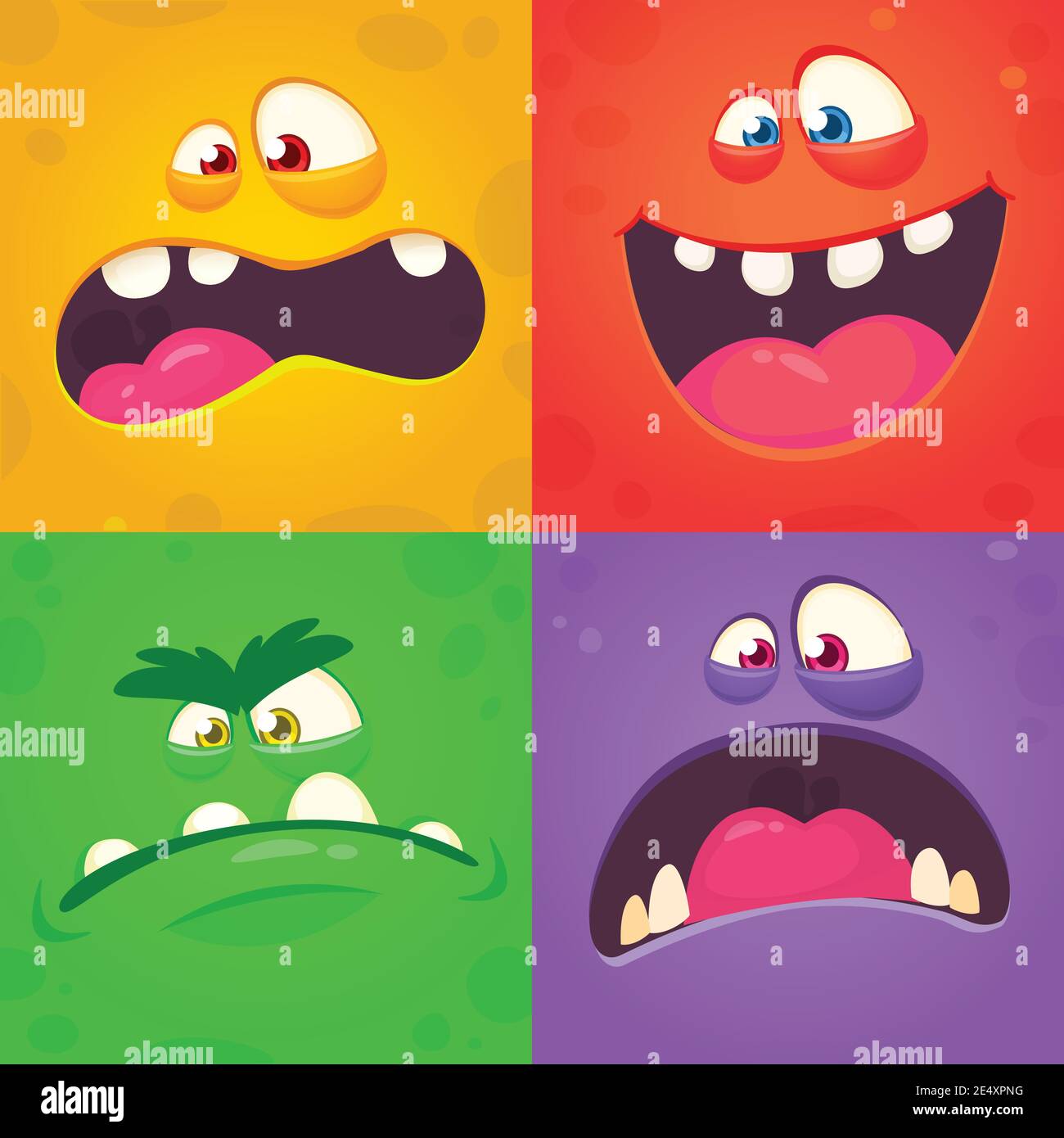 Cartoon monster faces set. Vector collection of four Halloween monster ...