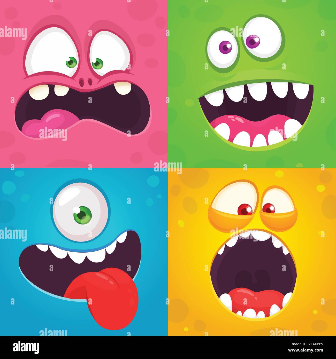 Cartoon monster faces set. Vector collection of four Halloween monster ...