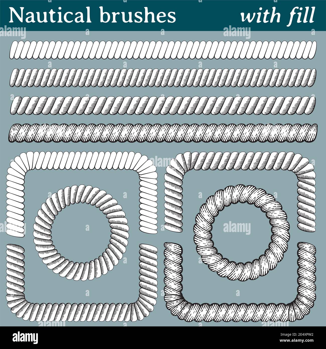 4 different brushes of nautical ropes with the interior filled with ...