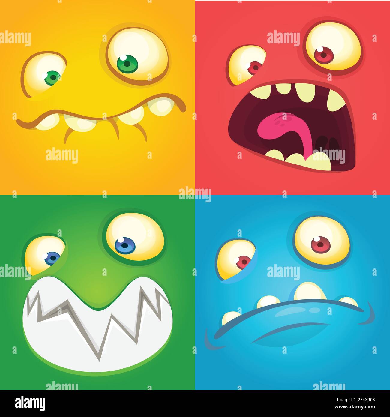 Cartoon monster faces set. Vector collection of four Halloween monster ...